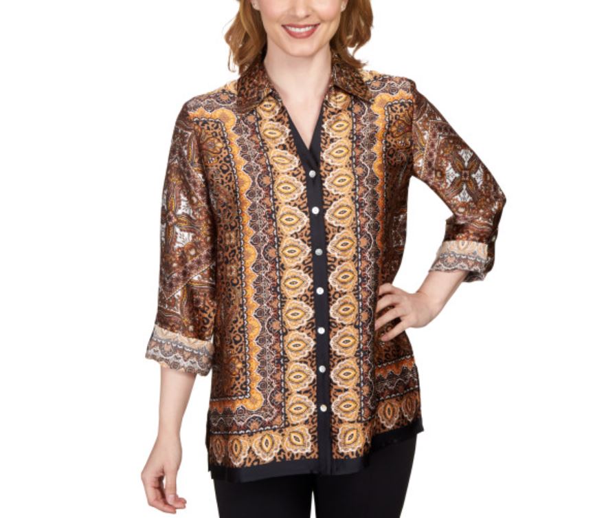 Ruby Rd. Womens Button Down 3/4 Sleeve Top – ShopCGX